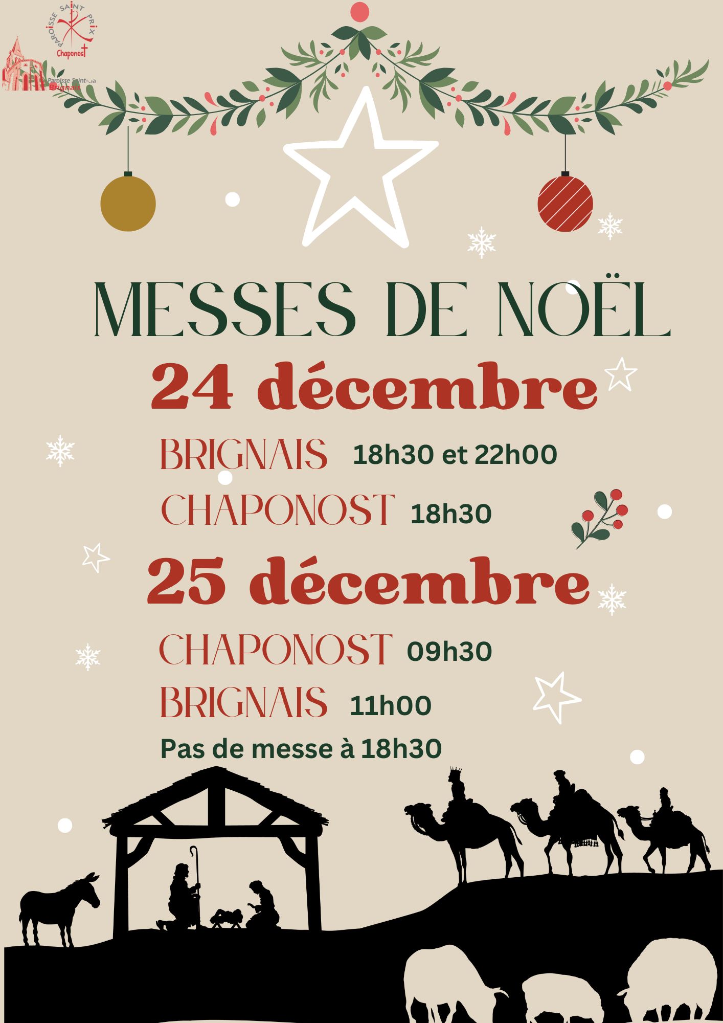 Horaires des messes de Noël | Paroisses Brignais et Chaponost